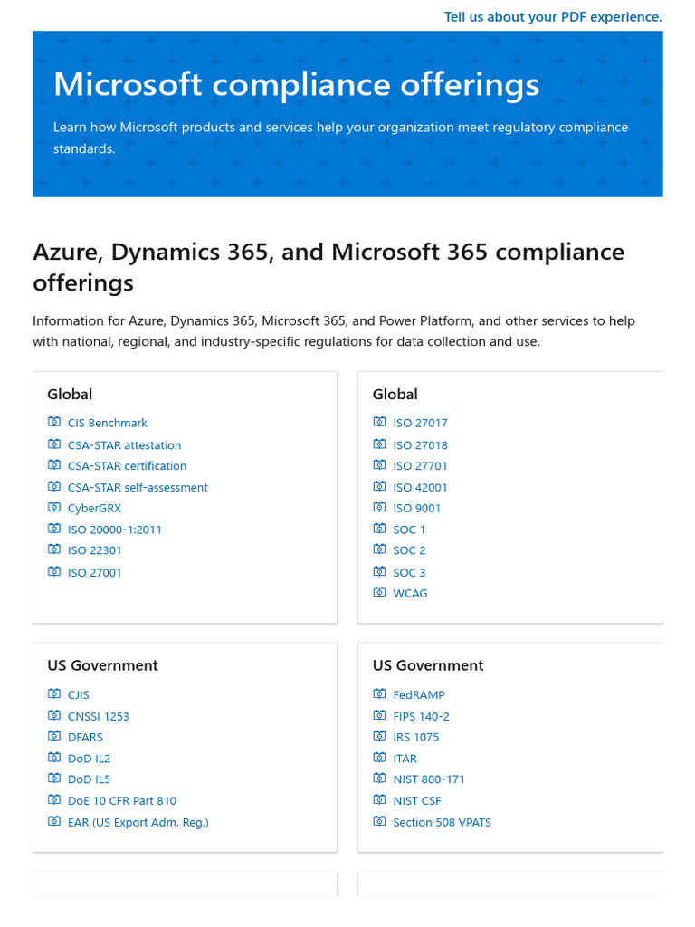 Microsoft Compliance Offerings Overview | PDF | Microsoft Azure ...
