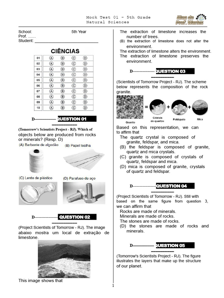 5th Grade Natural Sciences Mock Test | PDF | Plate Tectonics | Granite