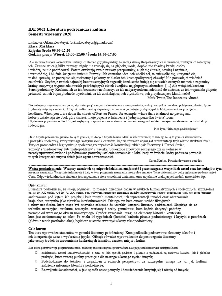 Podróże+Literatura+Program nauczania | PDF