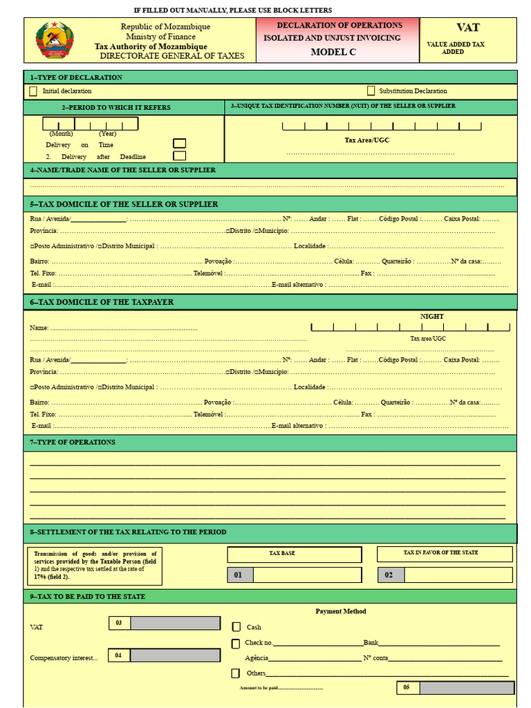 Model C - VAT - DECLARATION OF ISOLATED OPERATIONS AND UNJUSTIFIED ...