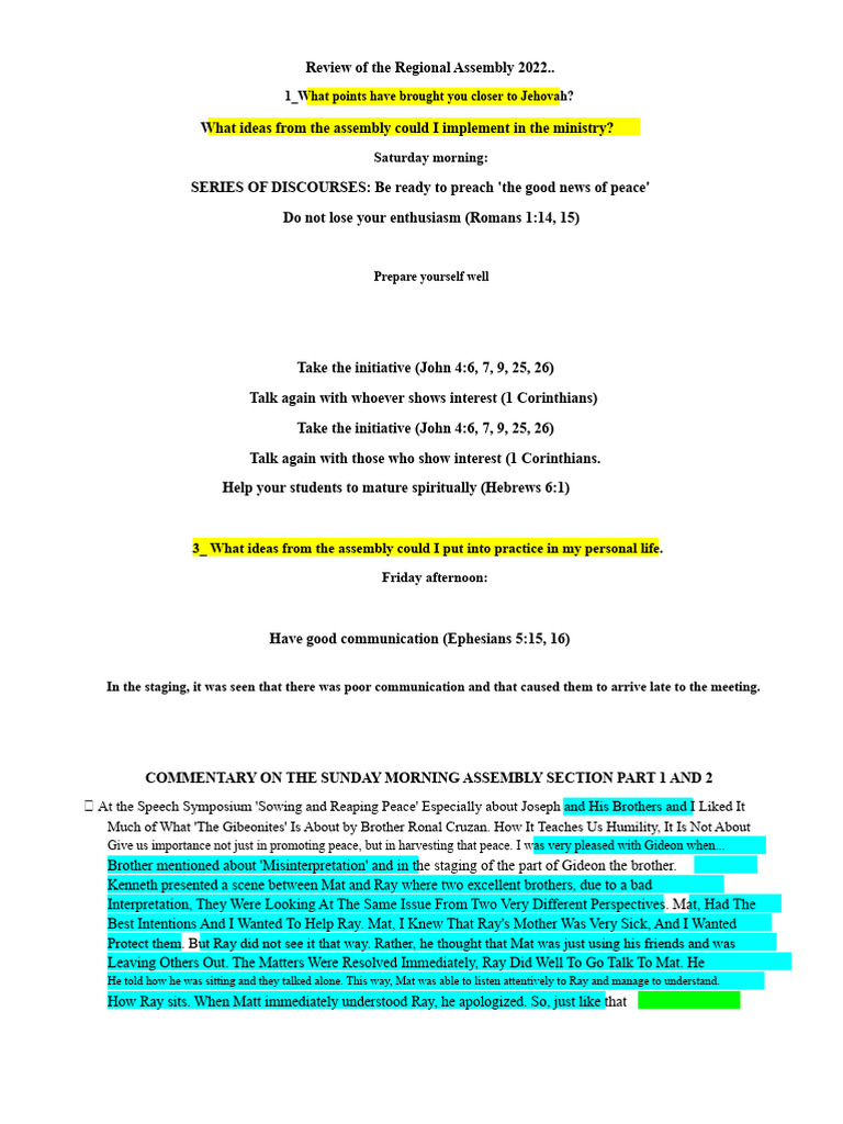 Commentary On The Sunday Morning Assembly Section Part 1 and 2 | PDF