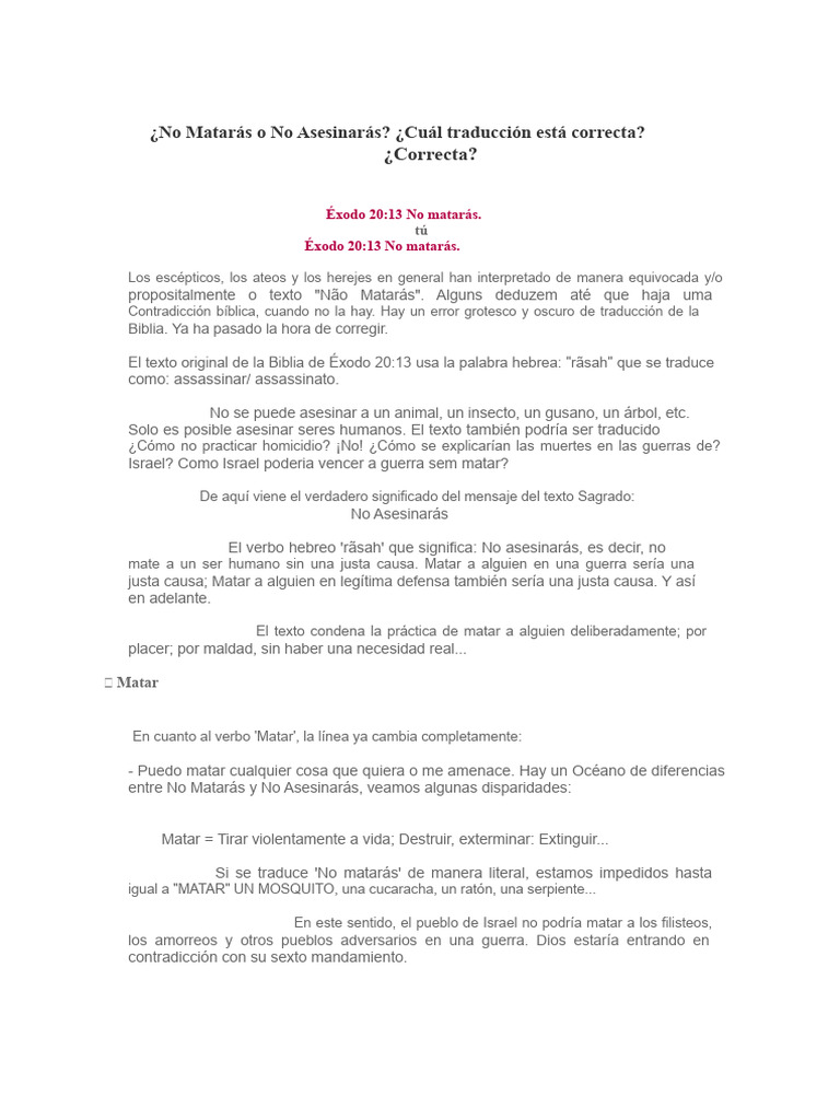 No Matarás O No Asesinarás ¿Cuál Traducción Está Correcta? | PDF ...