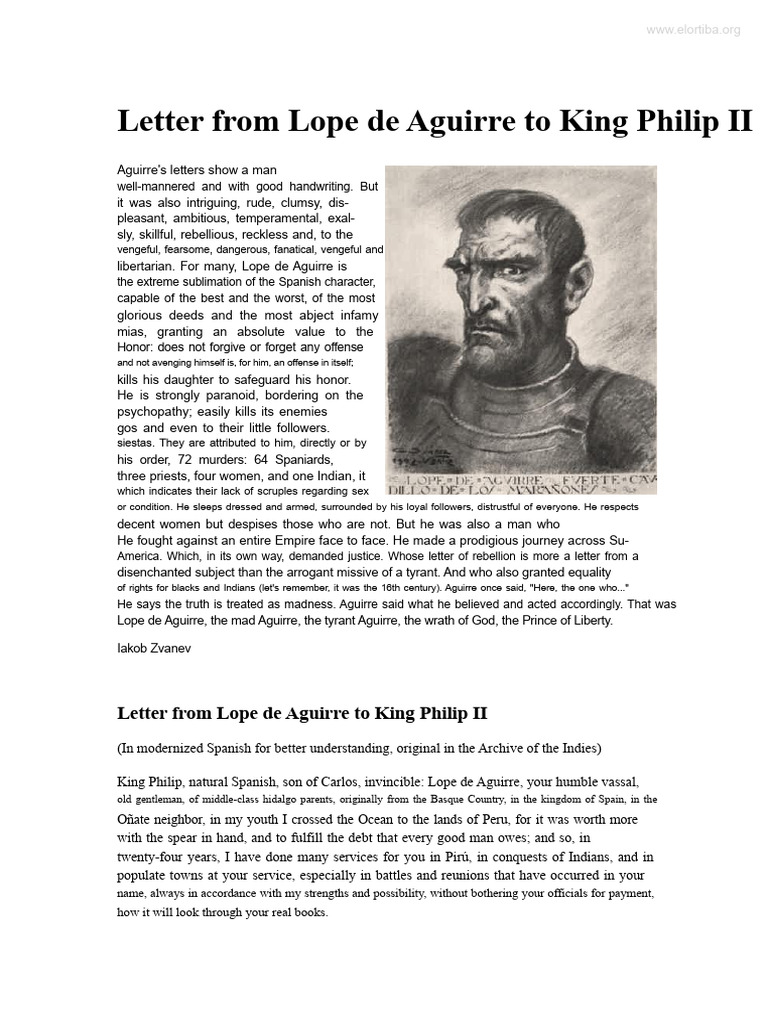 Letter from Lope de Aguirre to King Philip II | PDF