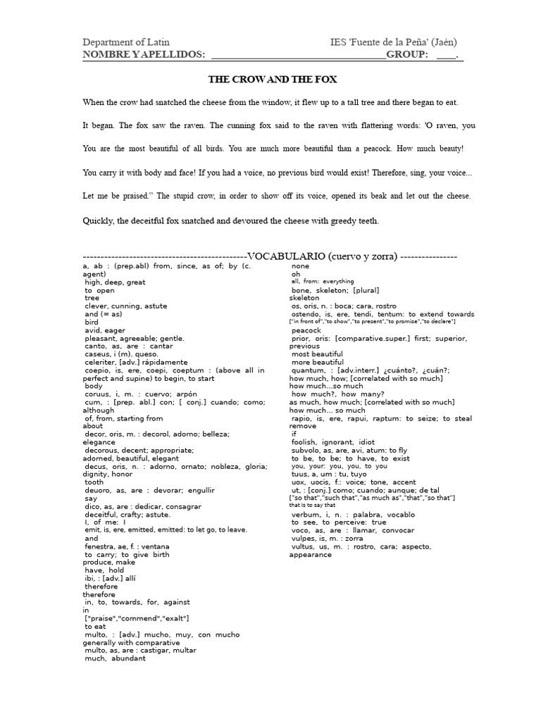 The Crow and the Fox: A Fable Analysis | PDF | Birds