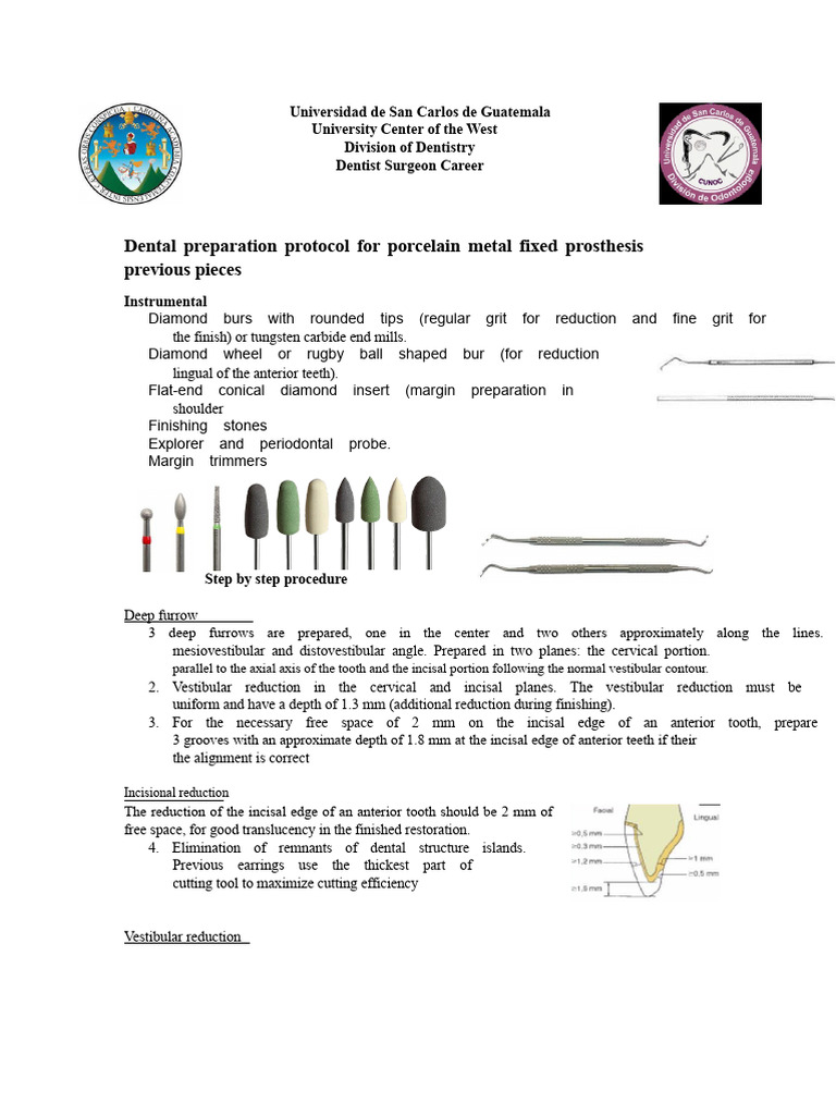 Dental Preparation Protocol for Prostheses | PDF | Dentistry Branches ...