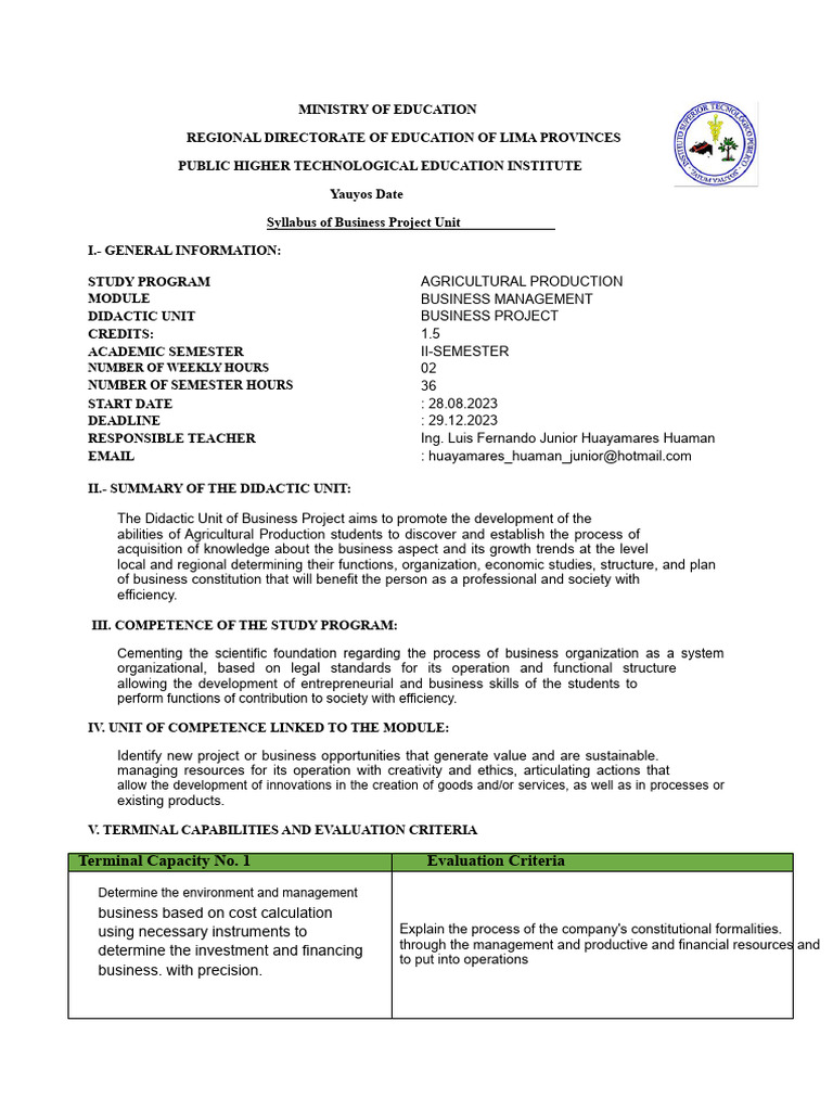 Syllabus and Programming For Business Project 2023 - VI-AGROP. | PDF ...