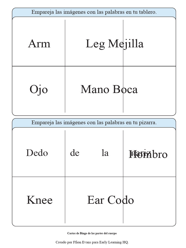 Bingo de Partes Del Cuerpo | PDF
