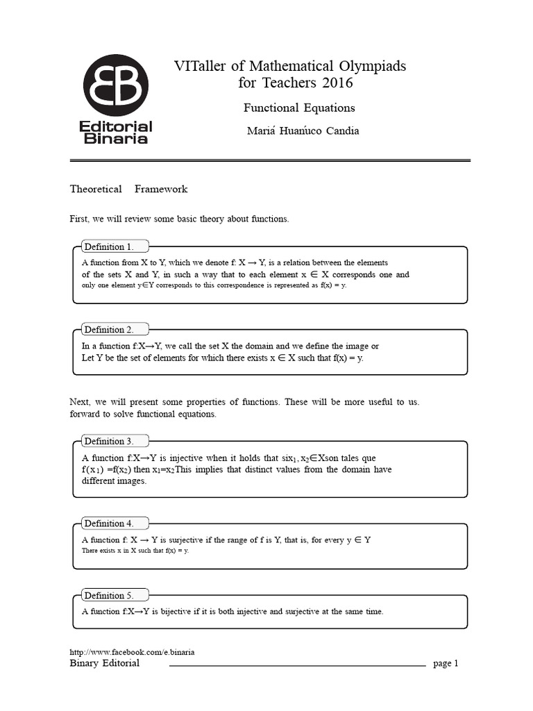 Functional Equations for Teachers | PDF | Function (Mathematics ...
