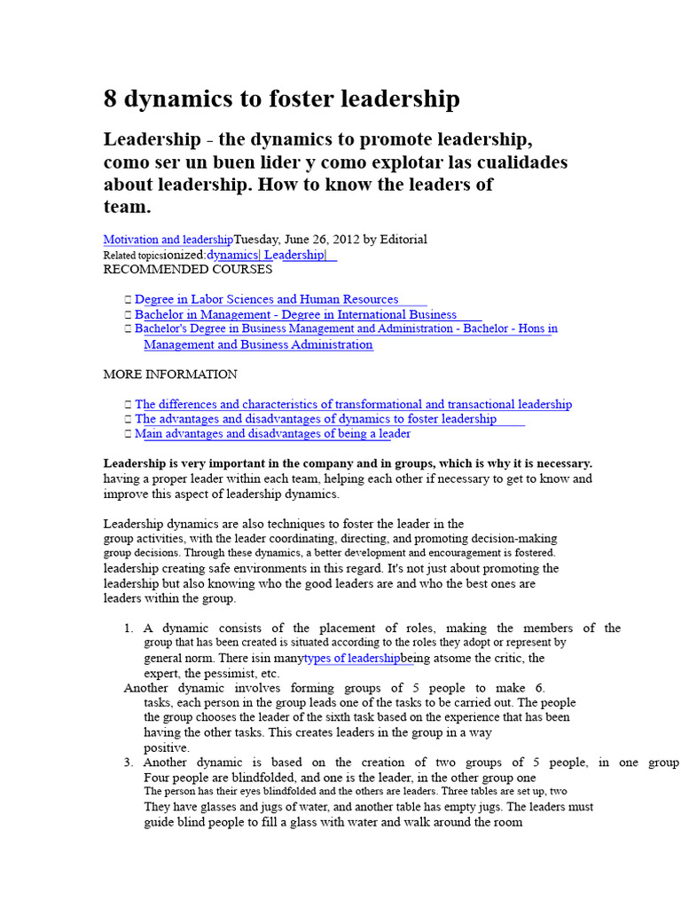 8 Dynamics to Foster Leadership | PDF | Leadership | Motivation