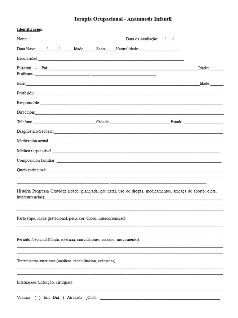 Anamnesis Infantil en Terapia Ocupacional | PDF | Reprodução humana ...