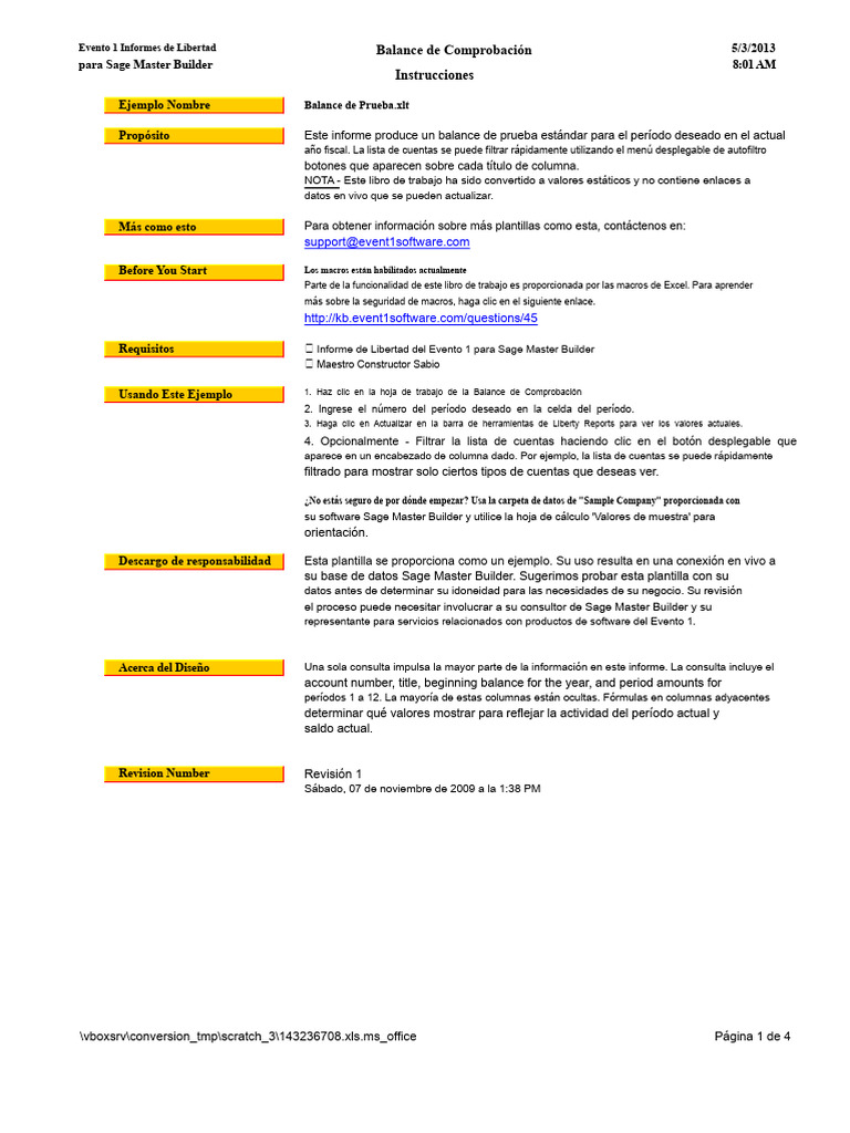 Informe de Balance de Prueba Sage Master Builder | PDF | Microsoft ...