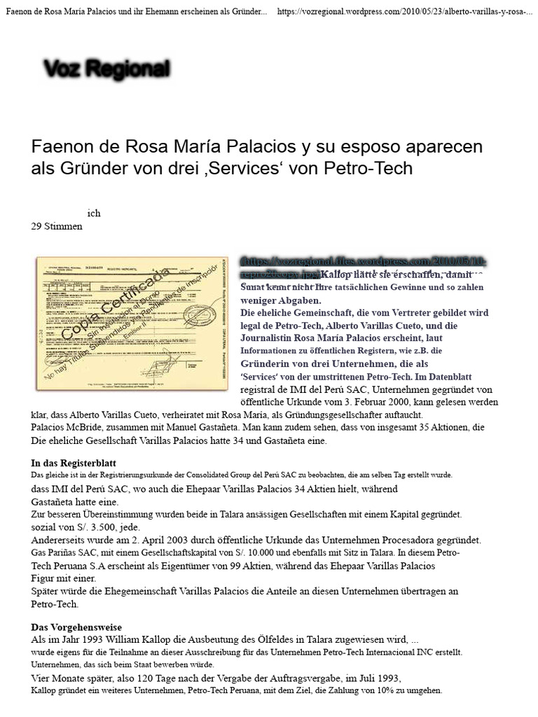 Faenon von Rosa María Palacios und ihrem Ehemann erscheinen als Gründer ...