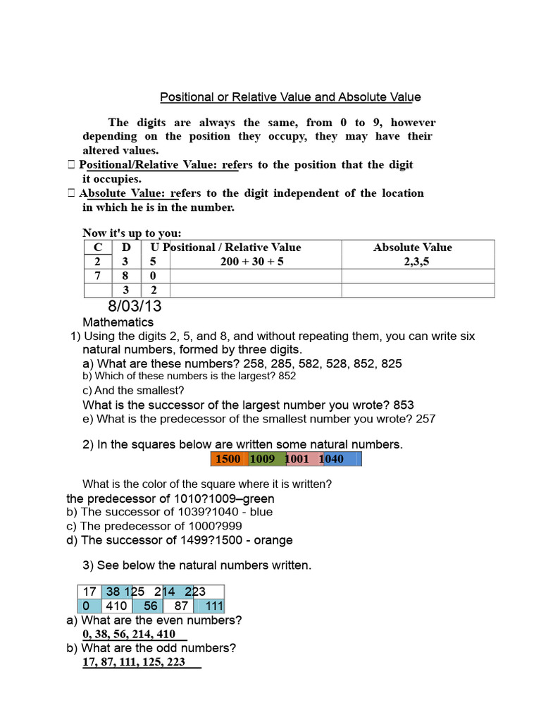 Positional or Relative Value and Absolute Value | PDF