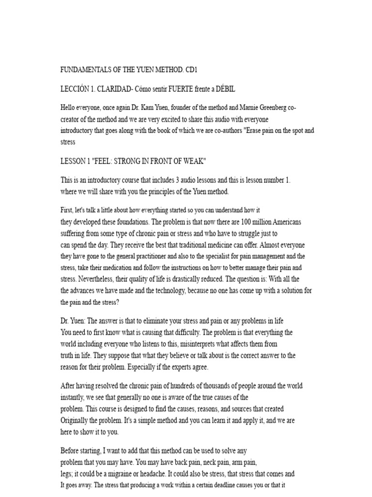 PDF Fundamentals of The Yuen Method Lesson 1 DD | PDF | Thought | Mind