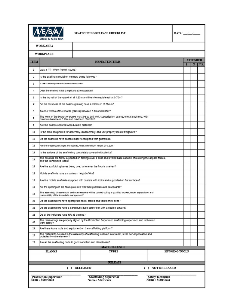 Scaffold Release Form - Off-shore | PDF | Scaffolding | Equipment