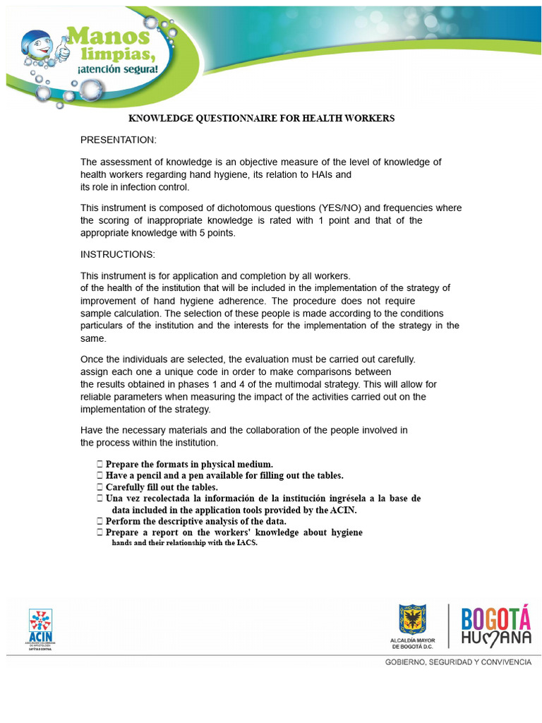 Knowledge Questionnaire for Health Workers | PDF | Hand Washing | Hygiene