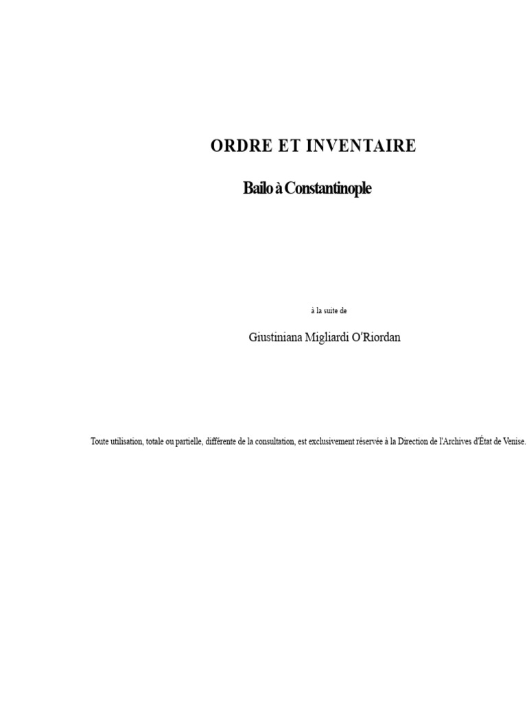 Inventaire des Archives du Bailo à Constantinople | PDF | République de ...