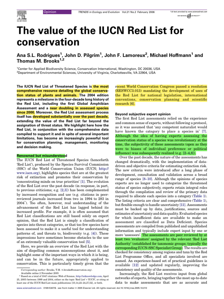 The Value of The IUCN Red List For Conservation | PDF | Conservation ...