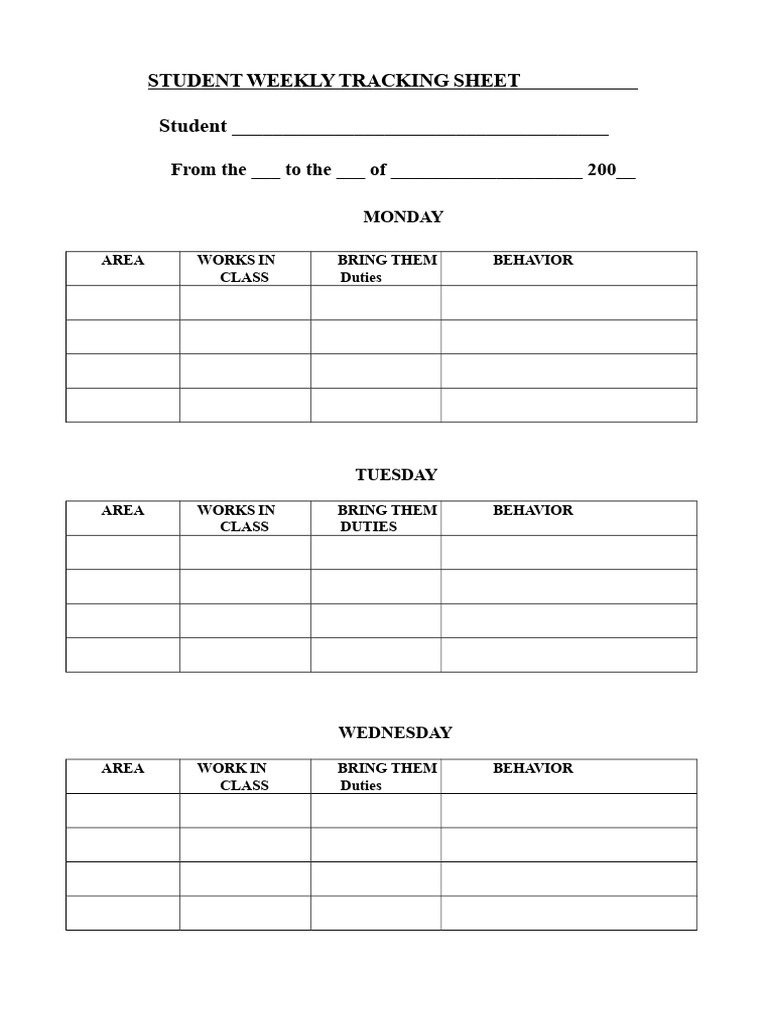 Weekly Student Tracking Sheet | PDF