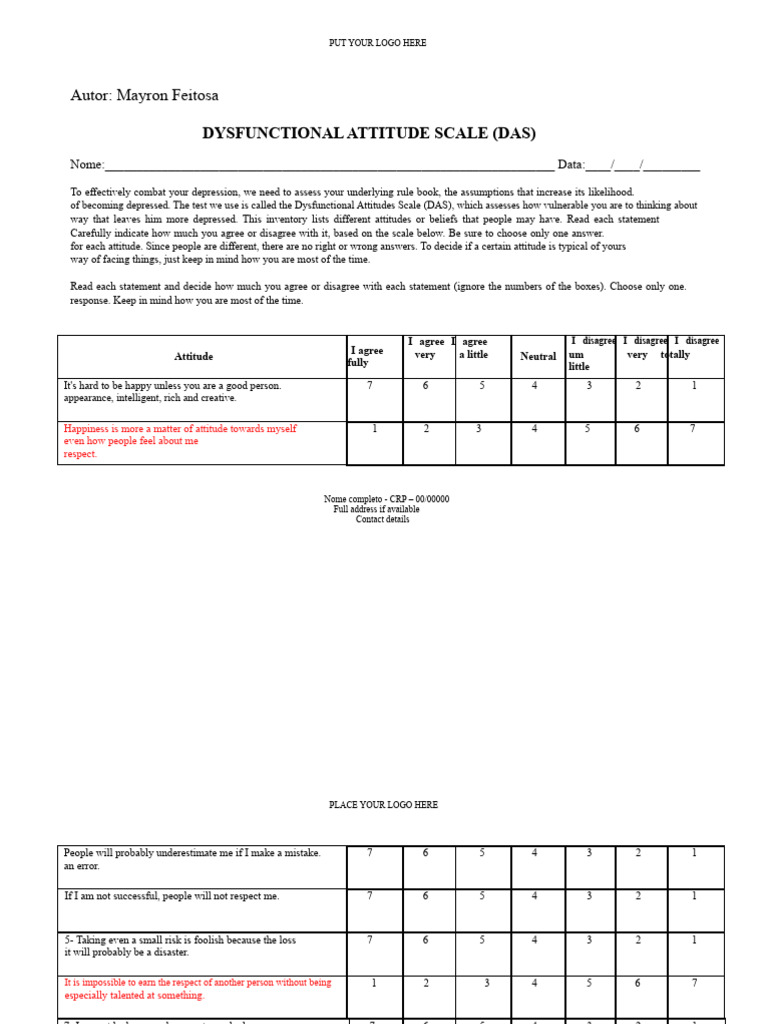 Dysfunctional Attitudes Scale EAD | PDF | Mind | Social Psychology