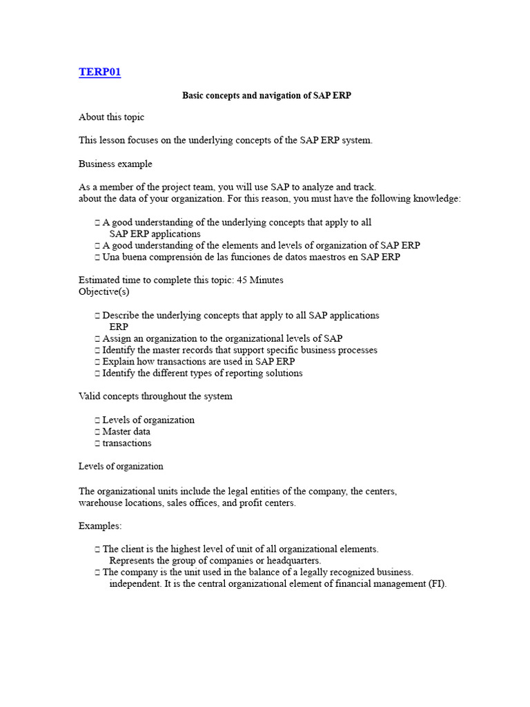 Basic Concepts and Navigation of SAP ERP | PDF | World Wide Web ...