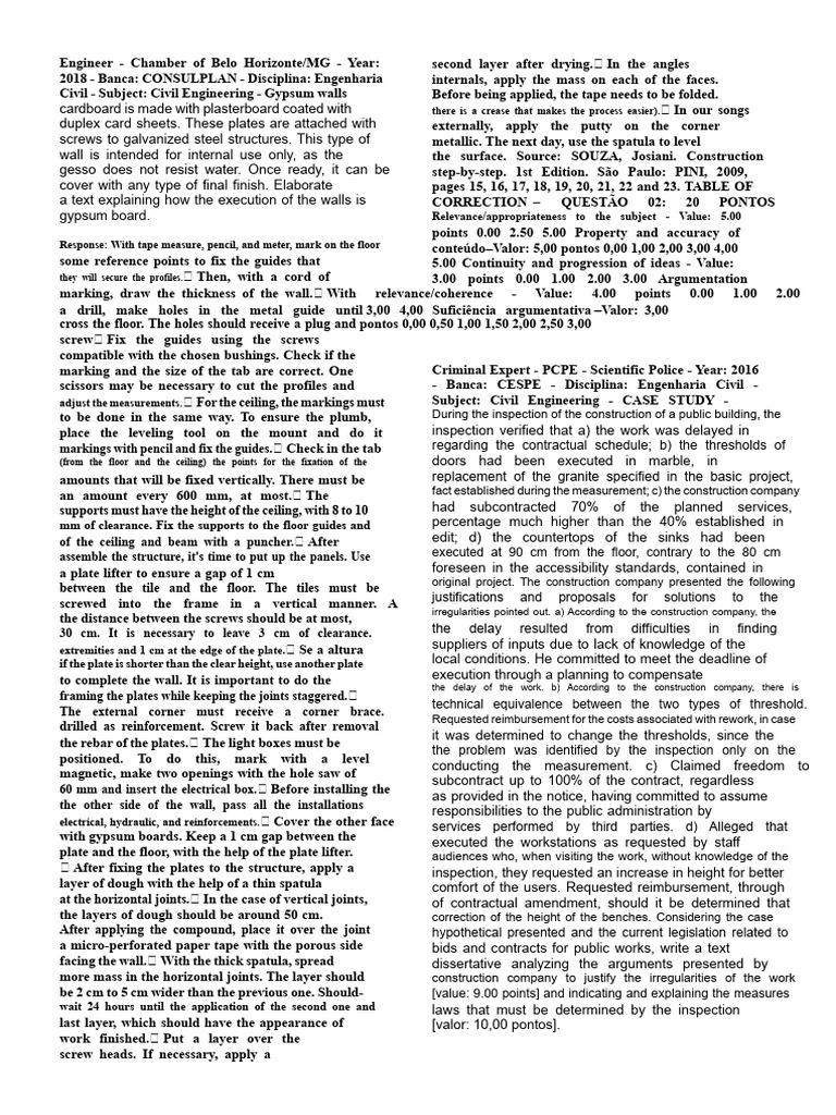 Civil Engineering Essay Exams | PDF | Drywall