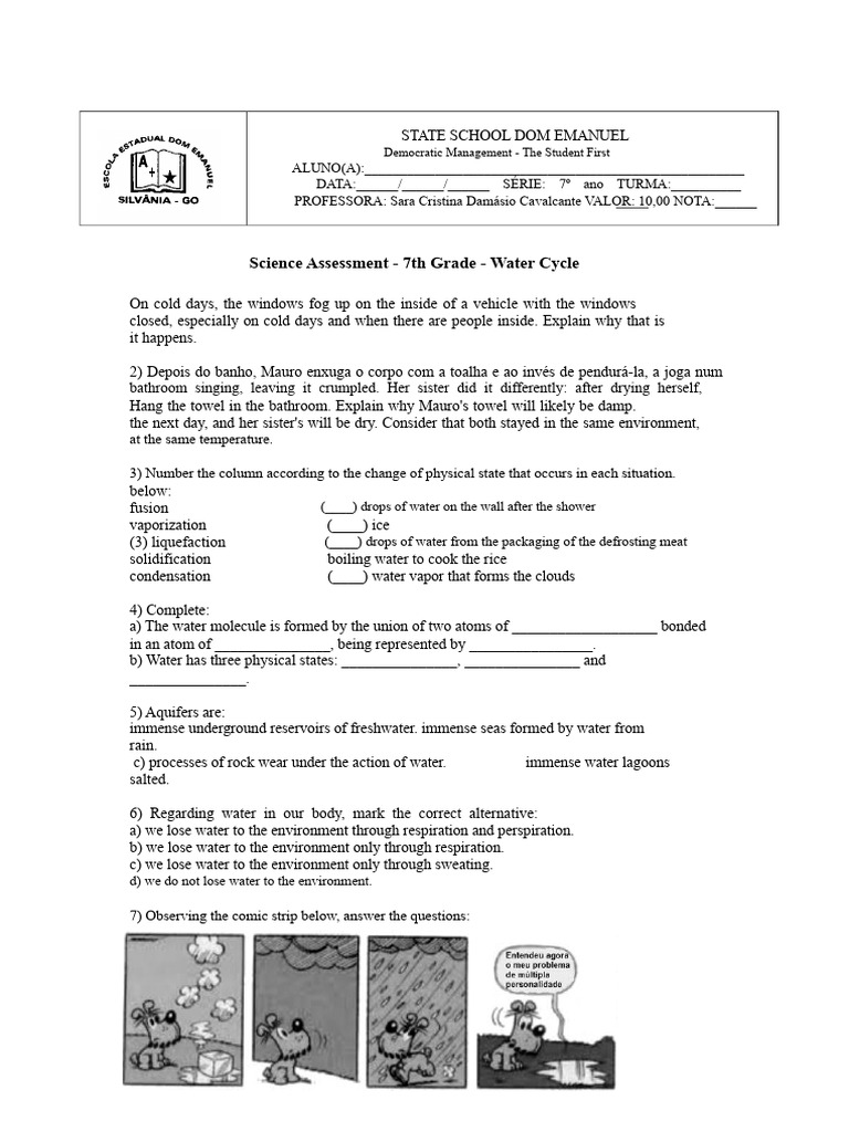 Assessment II - 7th Grade - Water Cycle | PDF | Water | Transparent ...