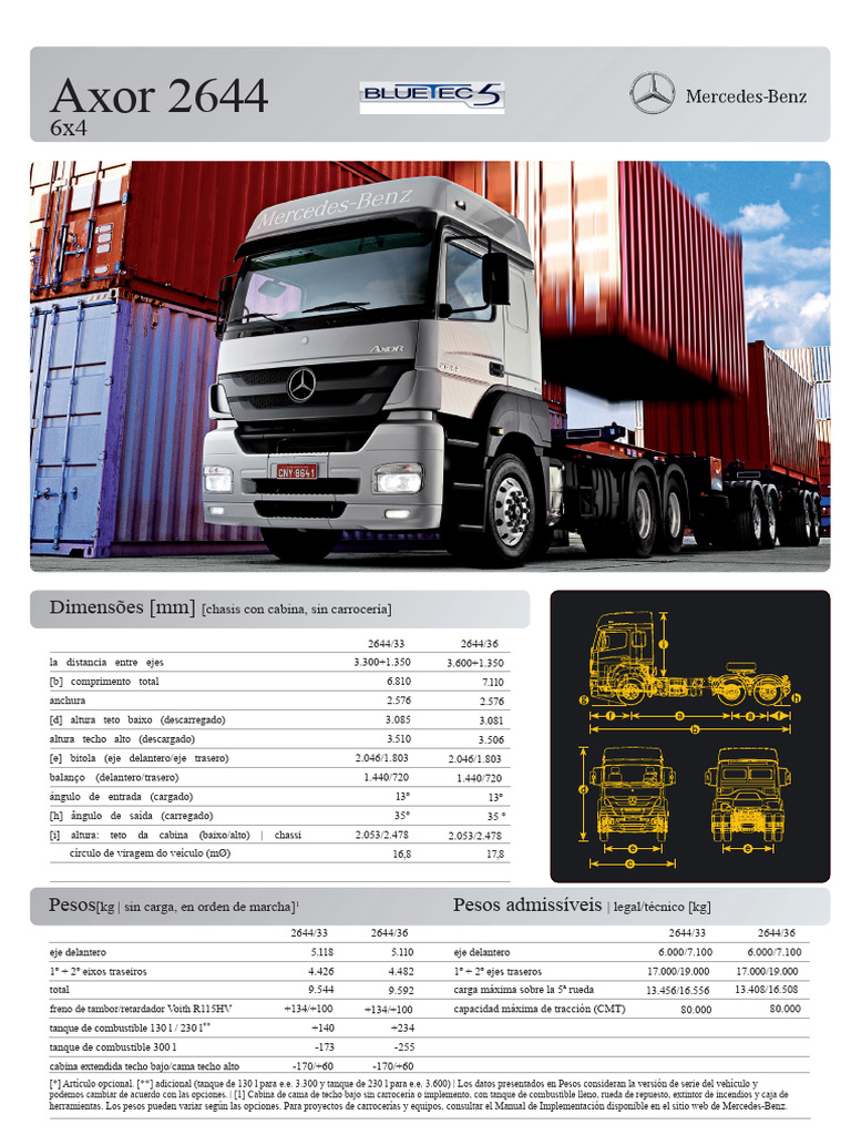 Especificaciones del Axor 2644 6x4 | PDF | Eje | Industria automotriz