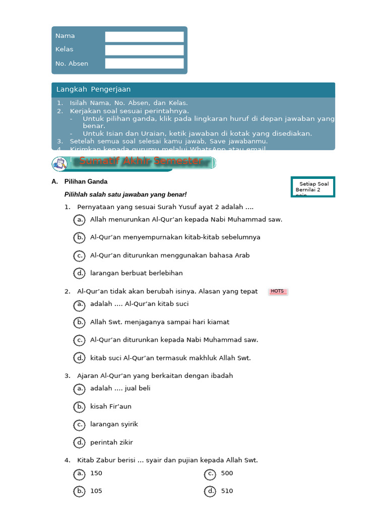 MI Fajar Akidah Akhlak 4 Sumatif Akhir Semester | PDF