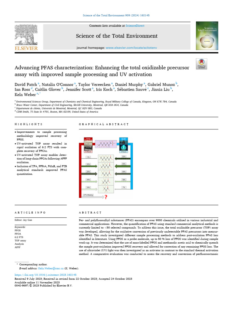 Advancing PFAS Characterization - Enhancing The Total Oxidizable ...