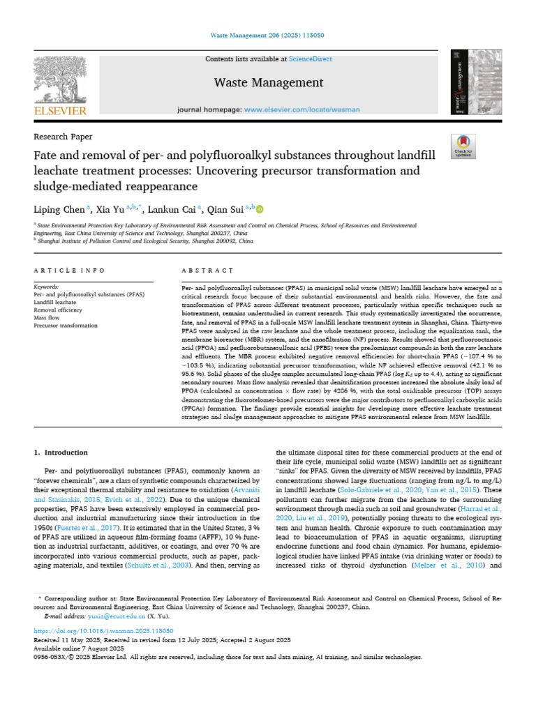 Fate and Removal of Per - and Polyfluoroalkyl Substances Throughout LL ...