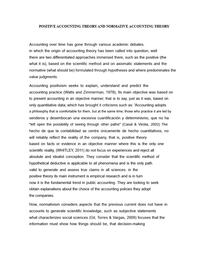 POSITIVE ACCOUNTING THEORY AND NORMATIVE ACCOUNTING THEORY | PDF ...