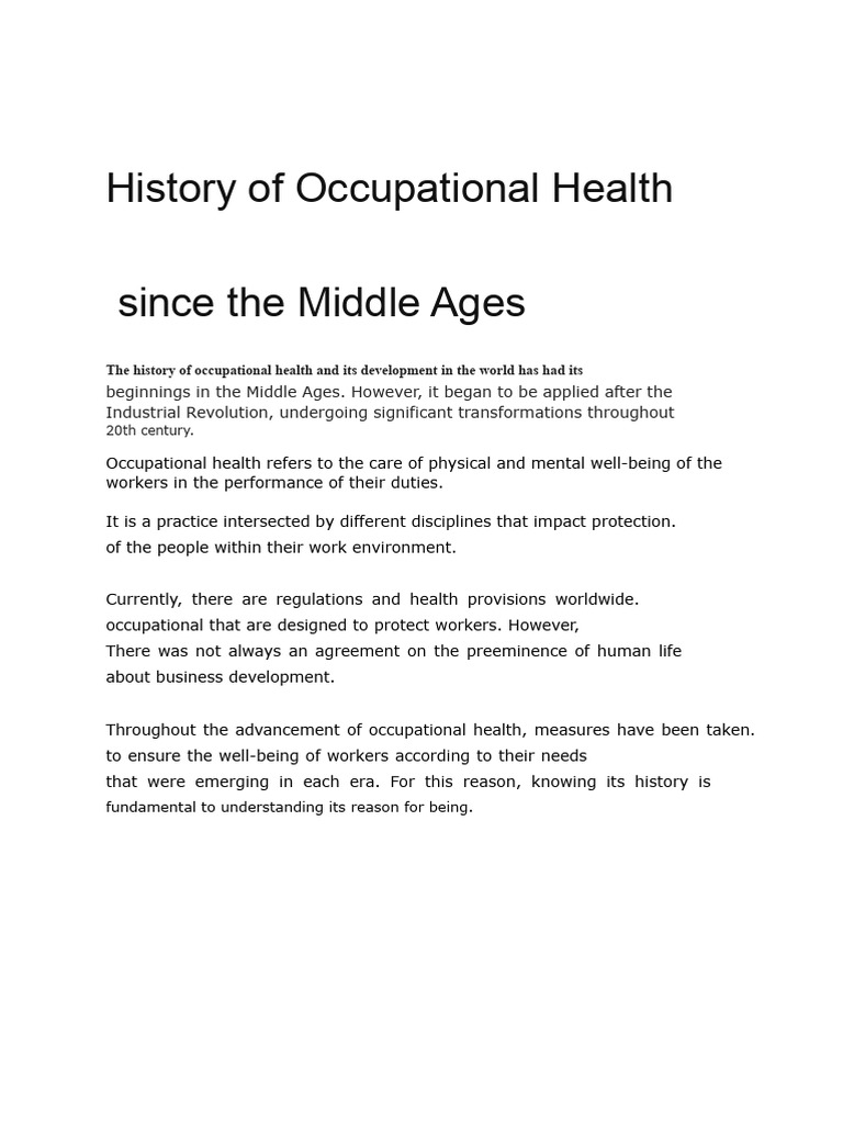 History of Occupational Health Since The Middle Ages | PDF ...