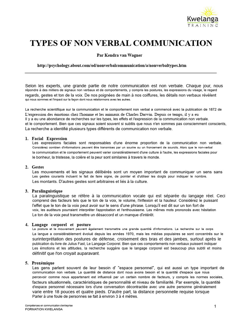 Types de communication non verbale | PDF | Communication non verbale ...