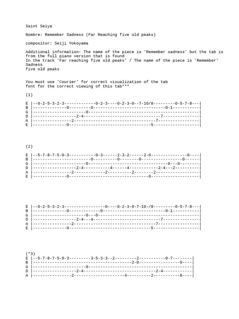 Remember Sadness - Saint Seiya tab | PDF | Chordophones | Musical ...