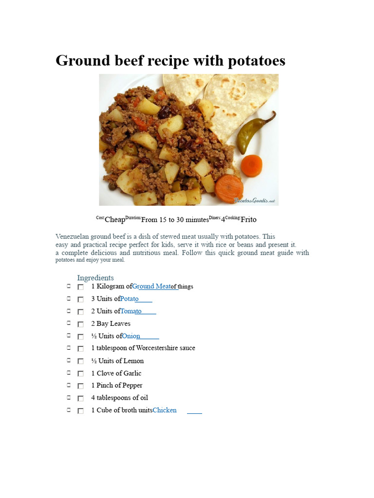 Ground Beef With Potatoes Recipe - Venezuelan Recipe | PDF