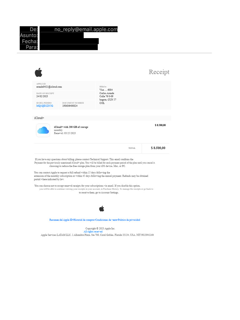 iCloud+ Subscription Receipt - Feb 2023 | PDF