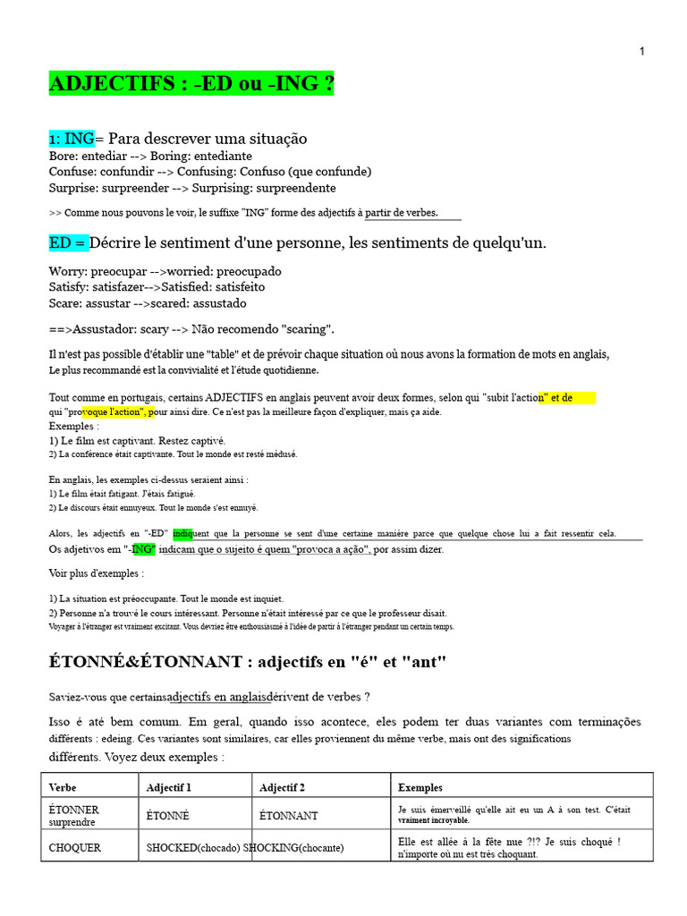 Adjectifs en -ED et -ING en anglais | PDF | Linguistique | Langues