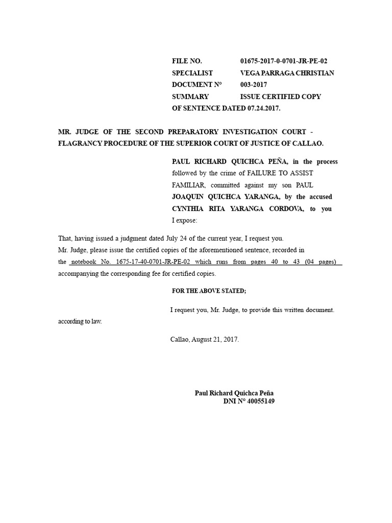 Certified Copy Request for Court Sentence | PDF
