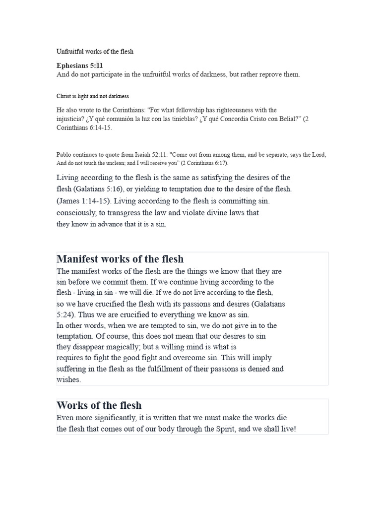 Unfruitful Works of The Flesh | PDF | Sin | Religious Belief And Doctrine