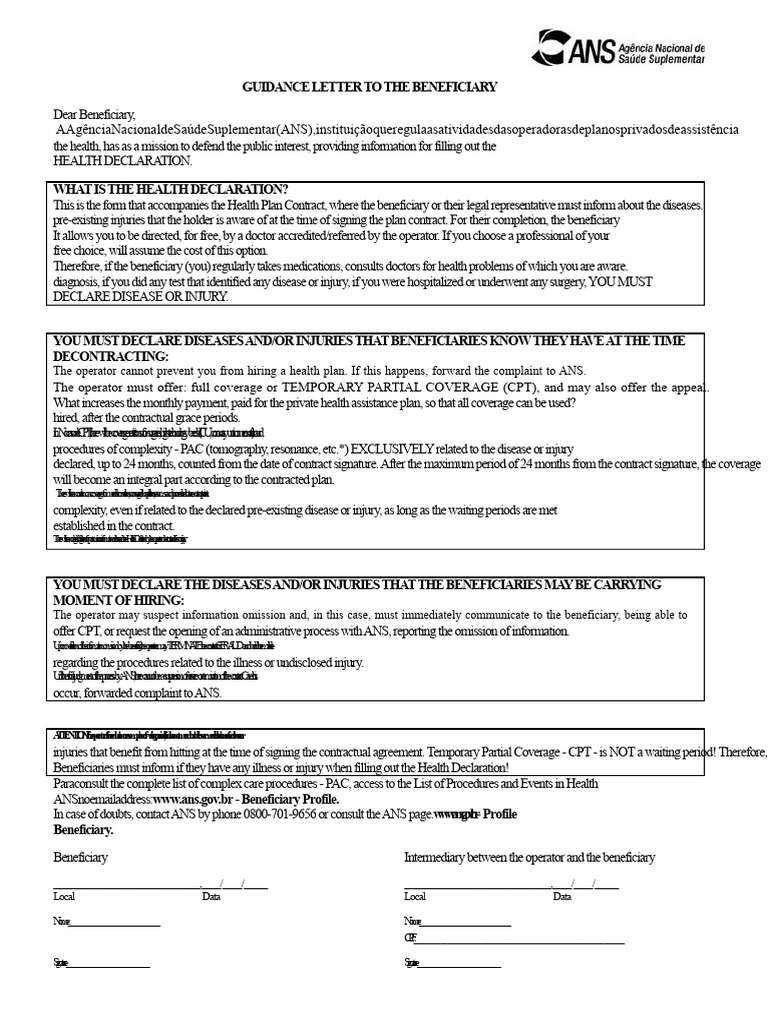 Letter of Guidance to the Beneficiary | PDF | Social Programs | Health Care