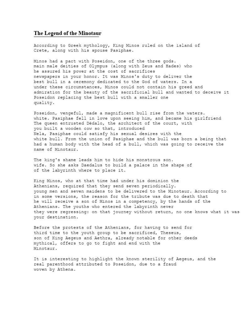 The Legend of The Minotaur | PDF | Minotaur | Theseus