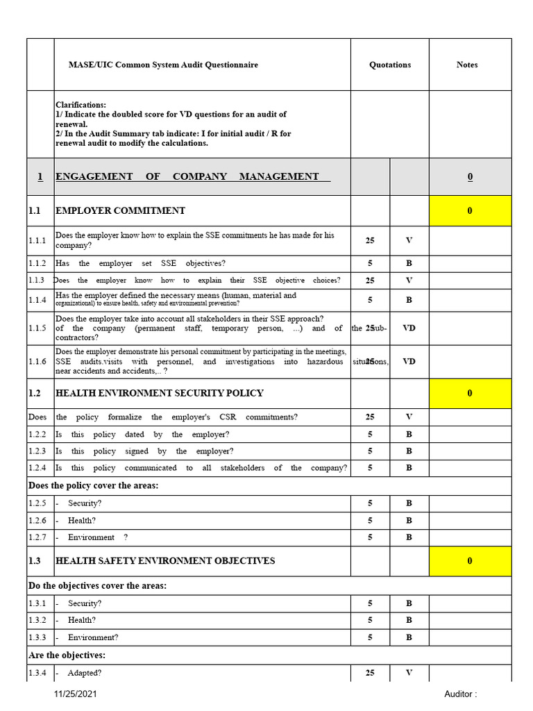 MASE/UIC Audit Questionnaire Overview | PDF | Audit | Employment