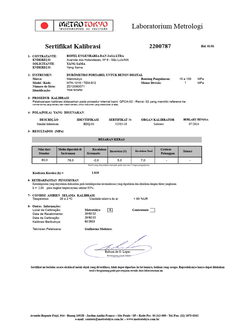 ANEX A - Sertifikat Kalibrasi Sklerometer yang digunakan - ROFEL ...