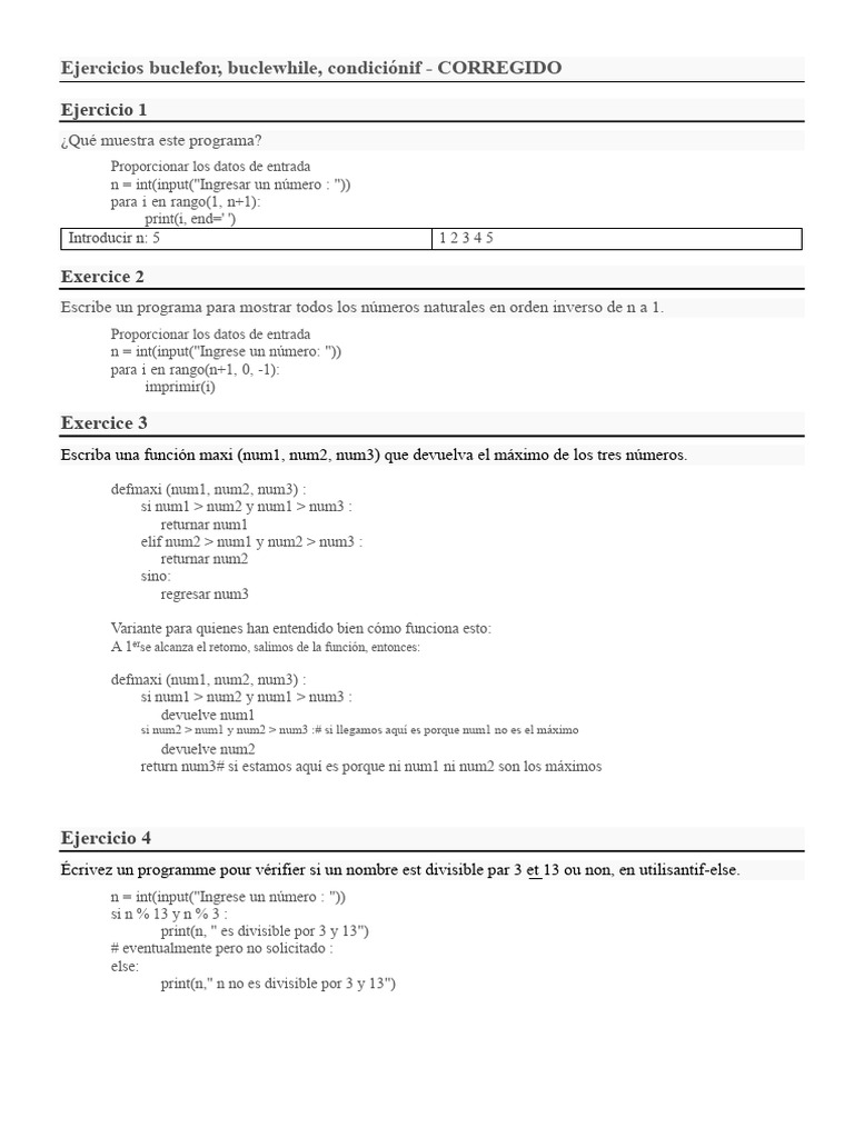 Ejercicios de Bucle For While Alumnos Corregido | PDF | Python ...