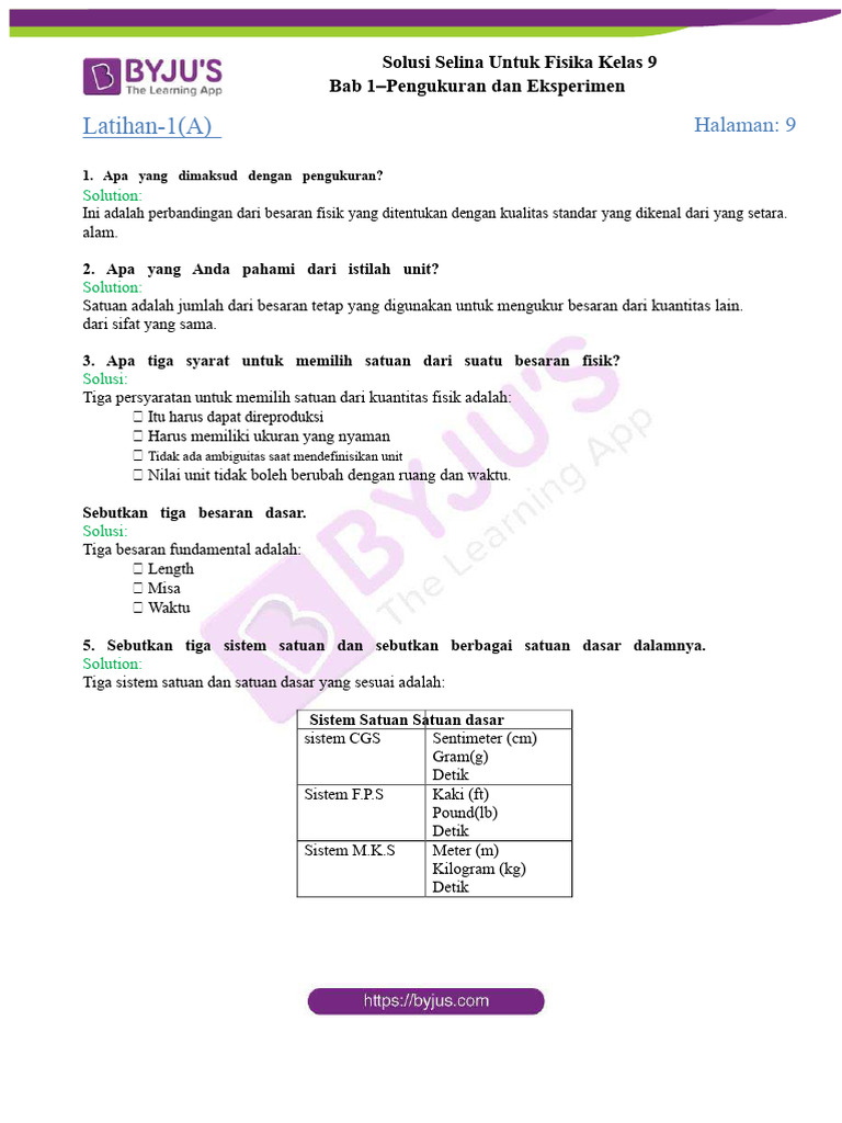 Selina Solusi Untuk Kelas 9 Fisika Bab 1 Pengukuran Dan Eksperimen 1 | PDF