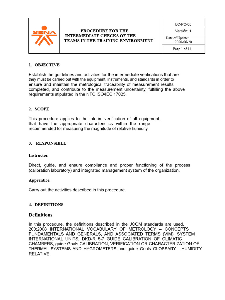 LC-PC-05 PROCEDURE FOR INTERMEDIATE CHECKS OF EQUIPMENT IN THE ...