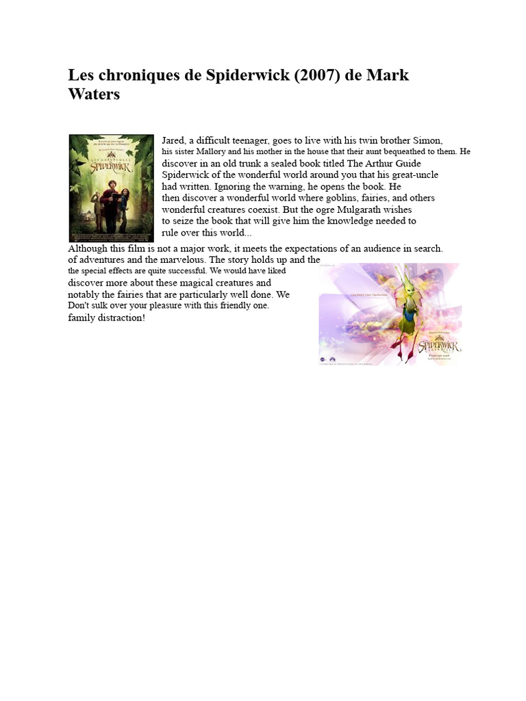 Spiderwick Chronicles Movie Review | PDF