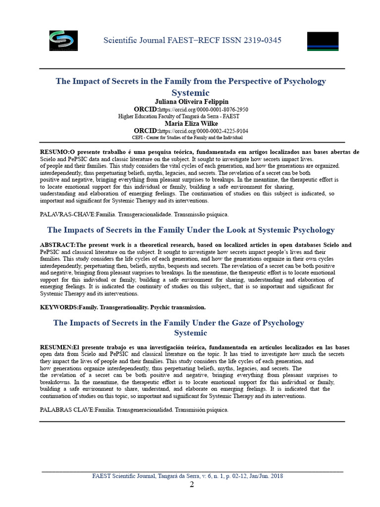 The Impacts of Secrets in The Family From The Perspective of Systemic ...