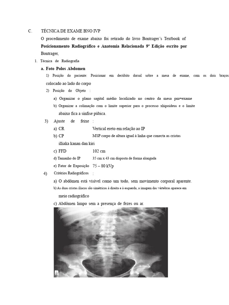 Técnica de Exame BNO IVP | PDF | Pélvis | Rim